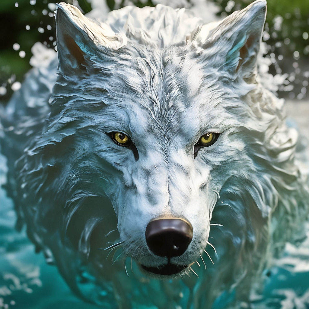 "Realistic wolf consisting of water" — image created in Shedevrum
