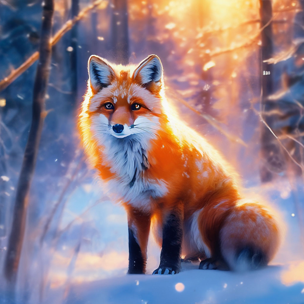 "Fox winter New Year's fox in the winter forest, dawn, glow, delicate ...
