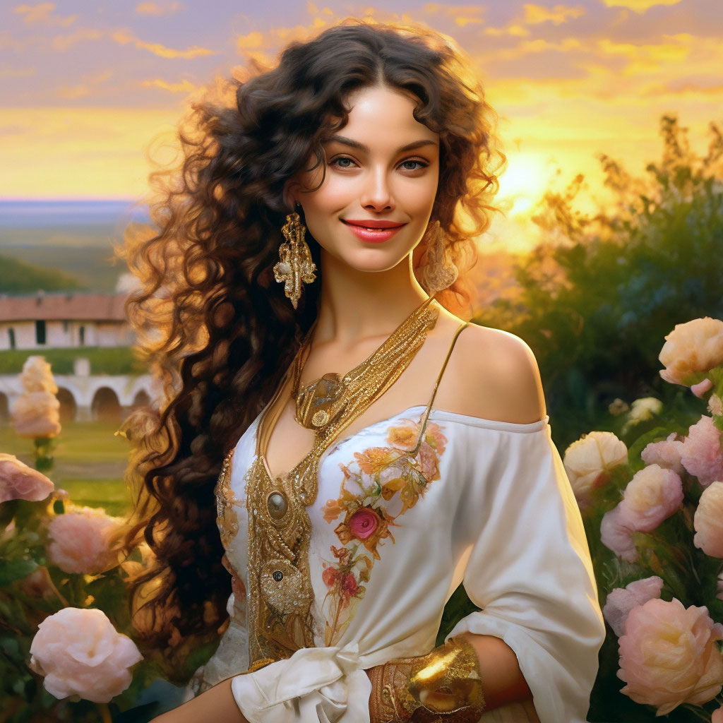 "A very beautiful gypsy nymph in full height, dark curls- hair in a ...