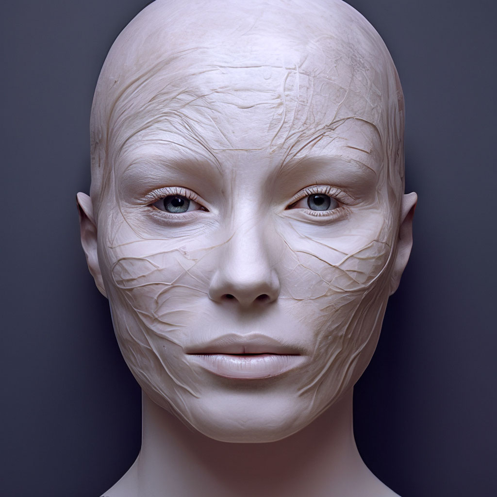 "A face with human skin" — image created in Shedevrum