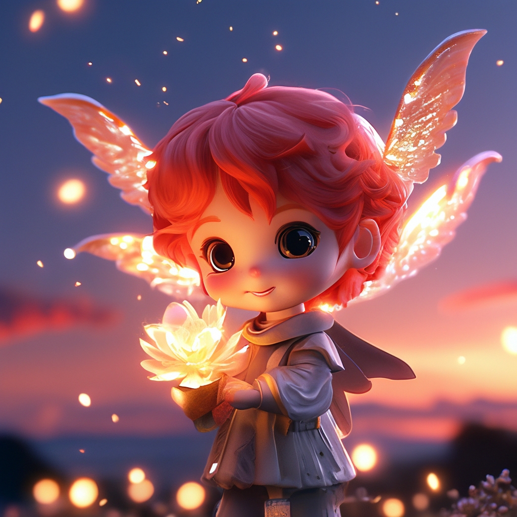 "Homunculus red-haired, monochrome, with wings cute, chibi, with wings ...