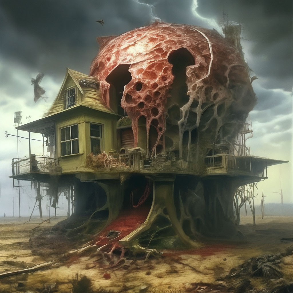 "House. insides organs veins brain, splatterpunk, horror, hyperrealism ...