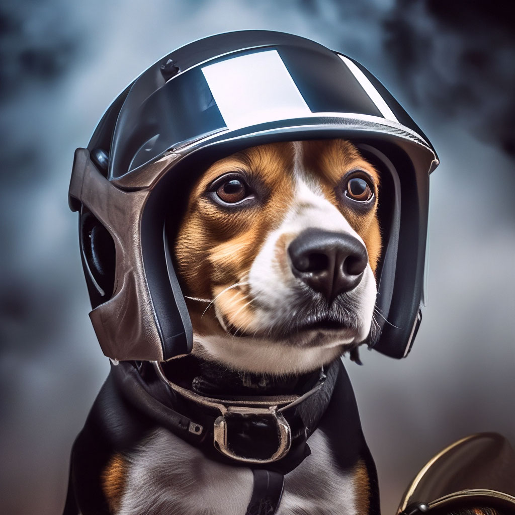 "Beagle in a motorcycle helmet" — image created in Shedevrum