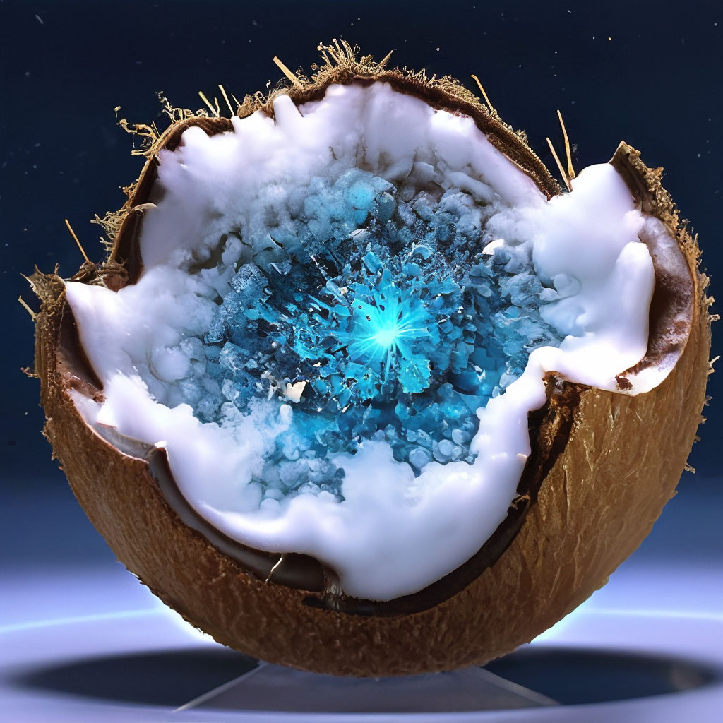 "Inside and outside of a huge coconut breaded elements of water+plasma ...