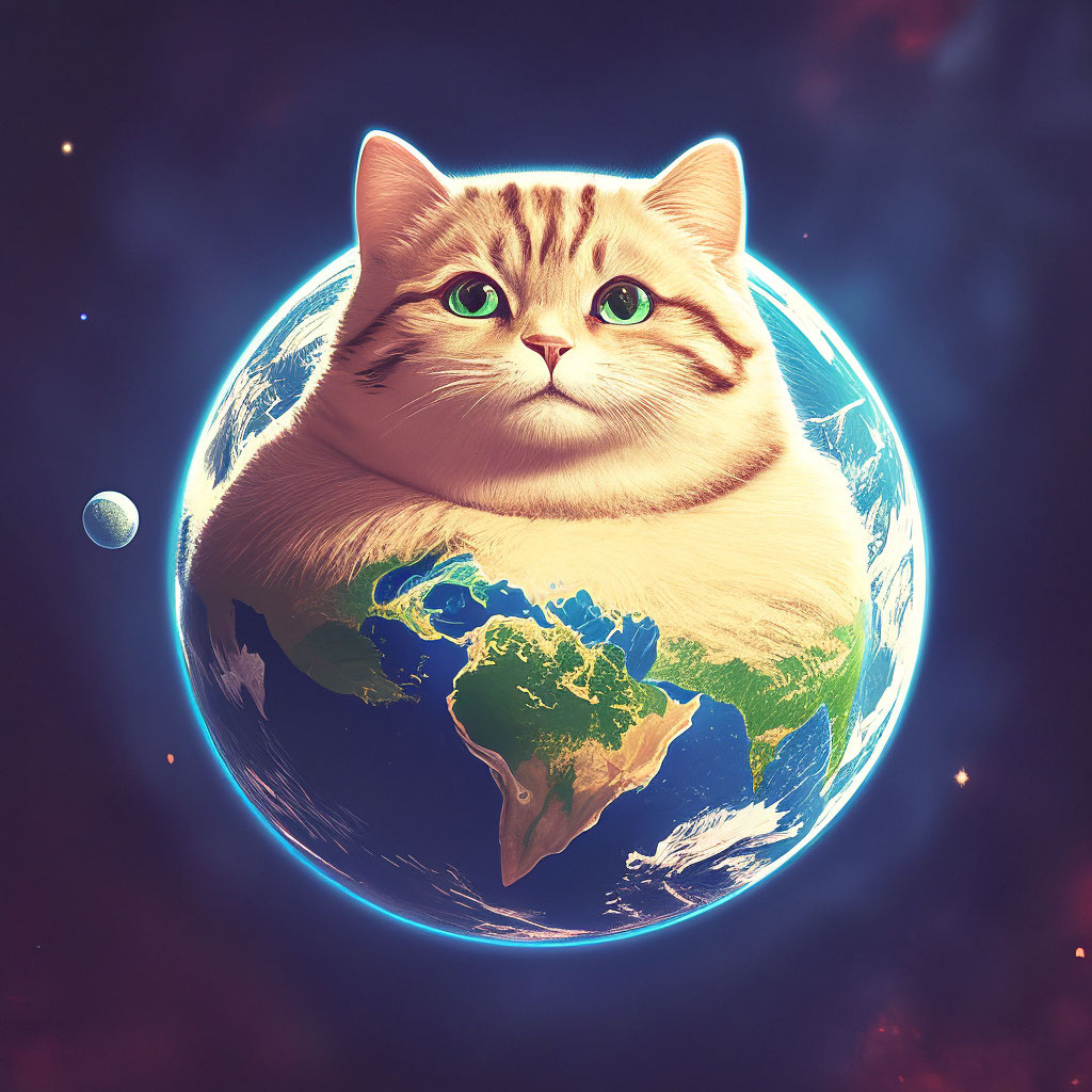 "Planet Earth in the shape of a fat cat floats in space" — image ...