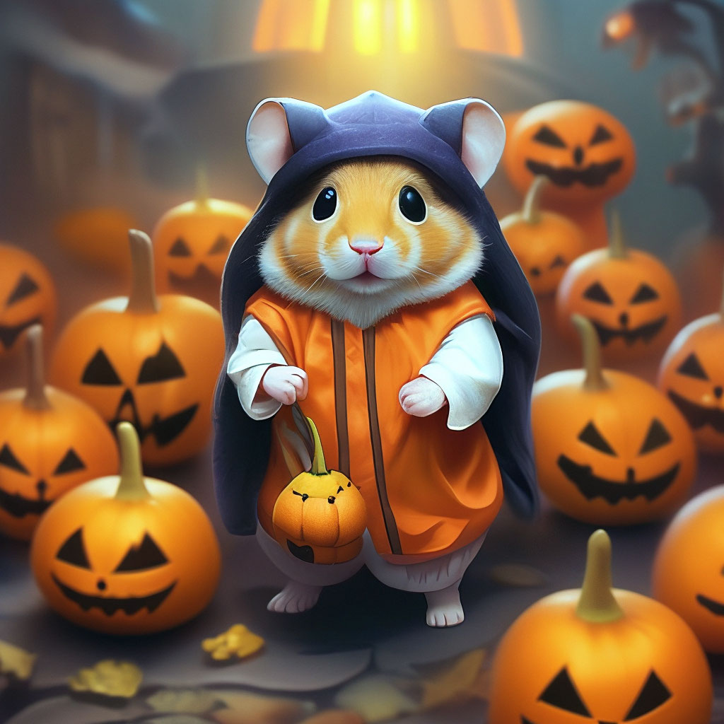 "A hamster in a Halloween entourage" — image created in Shedevrum