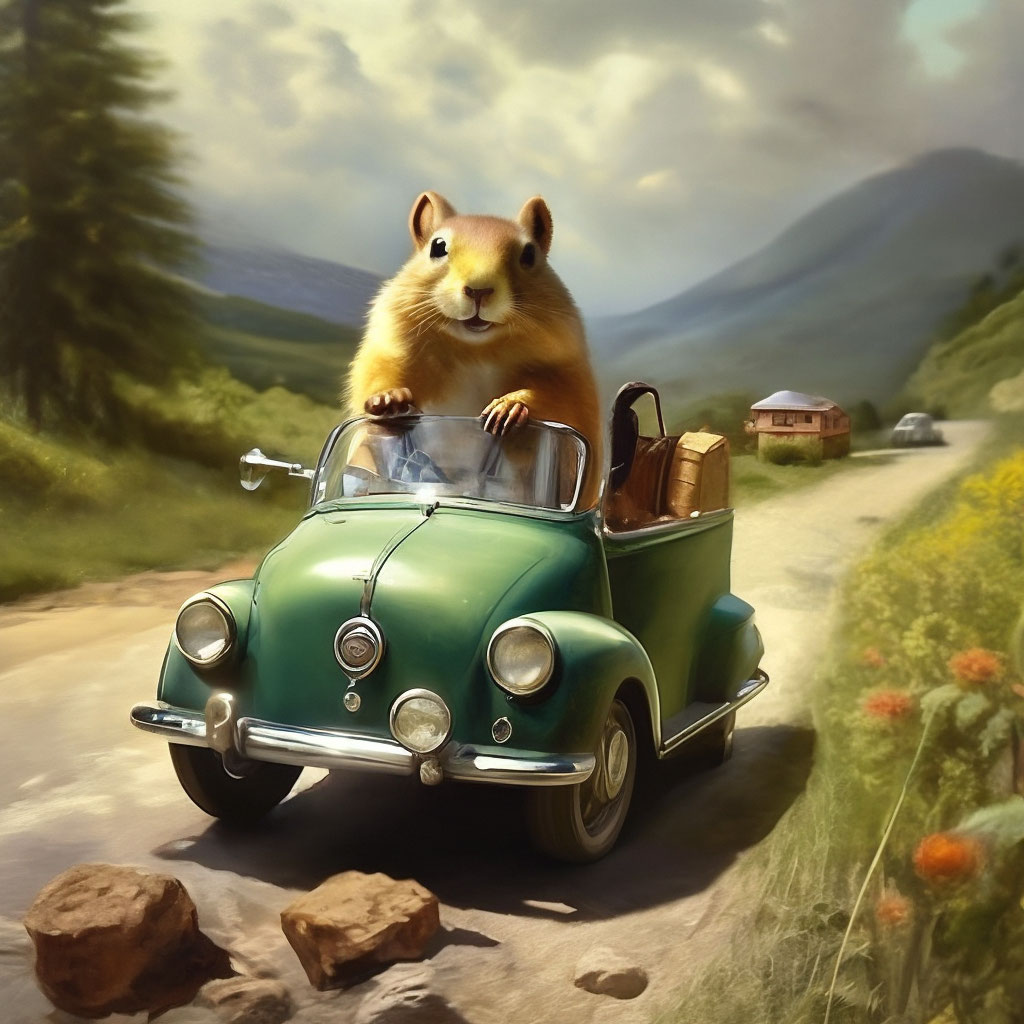 "Gopher, driving a car" — image created in Shedevrum