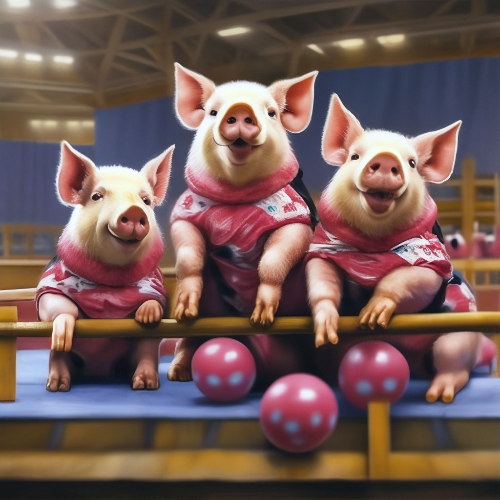 "Gymnastic pigs" — image created in Shedevrum