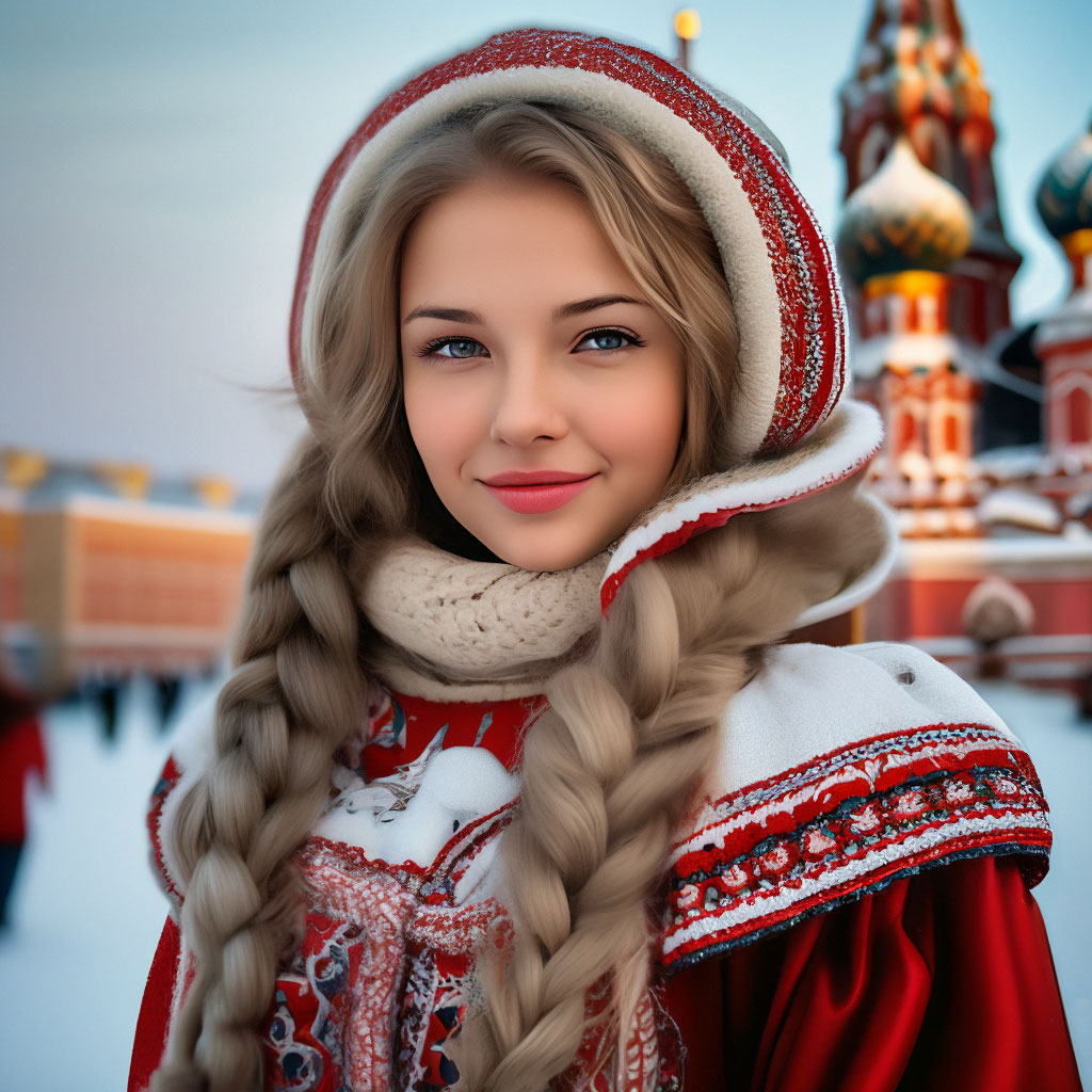 "Beautiful girl russian girl on the background of moscow winter folk ...
