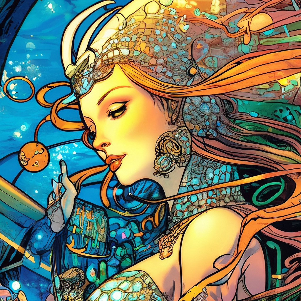 "Mermaid in the style of the artist Alphonse Mucha" — image created in ...