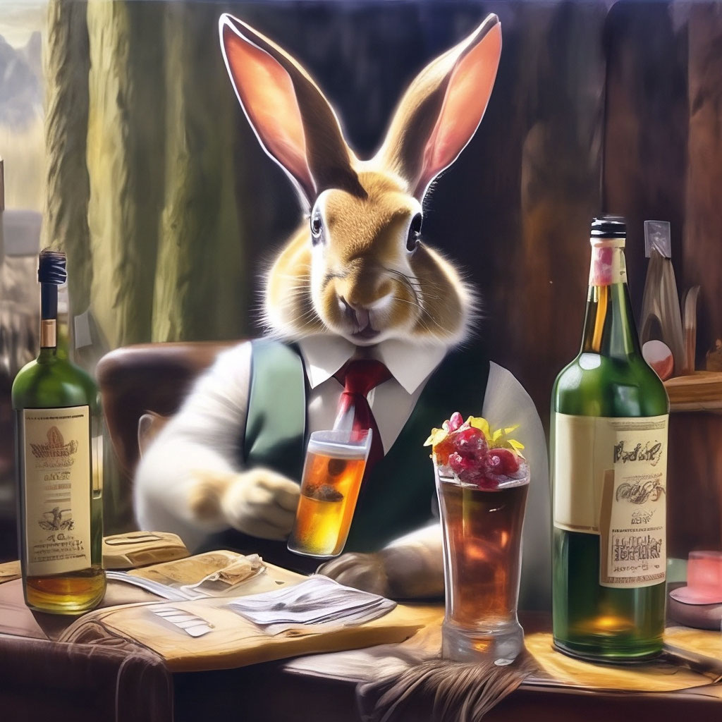 "Rabbit is an alcoholic" — image created in Shedevrum