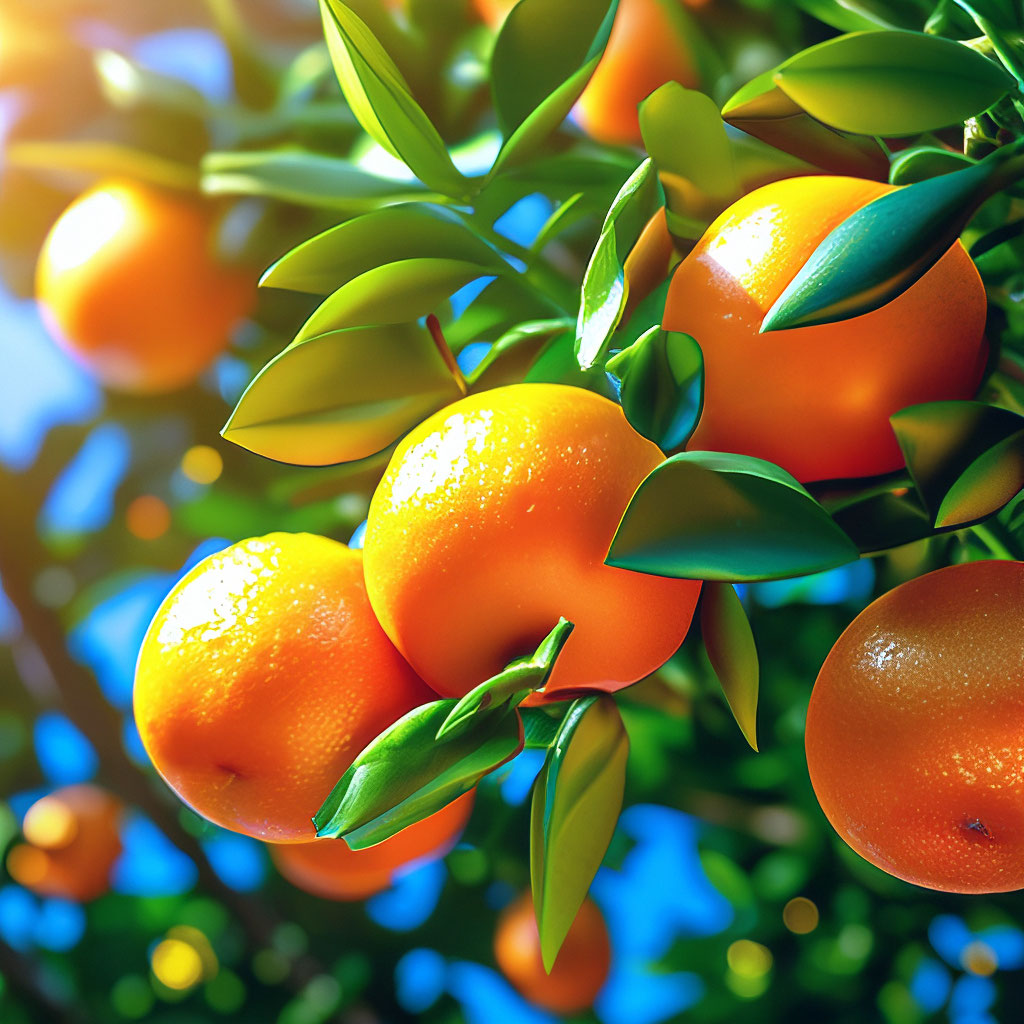 "Photorealism, magic, mega-transparent, bright tangerines , clear ...