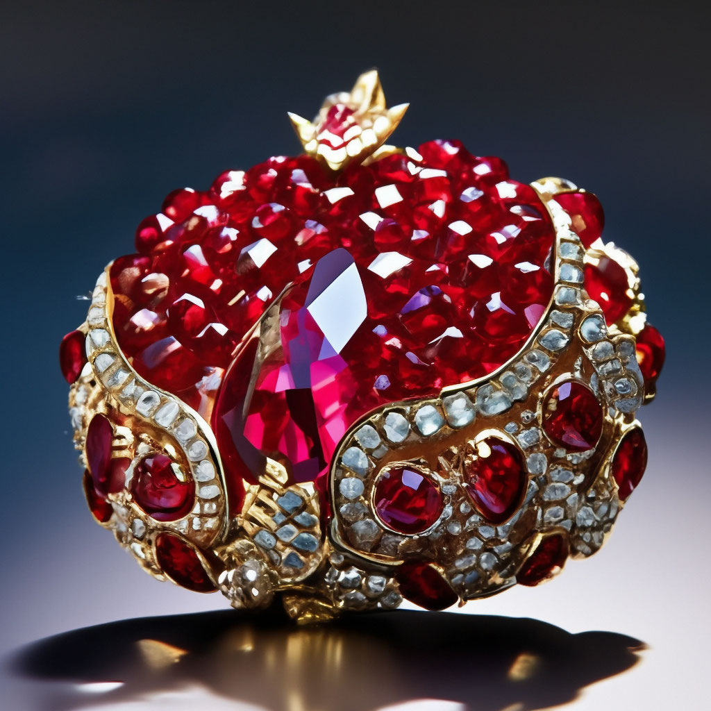 "Jewelry in the form of a pomegranate fruit made of rubies and jade ...