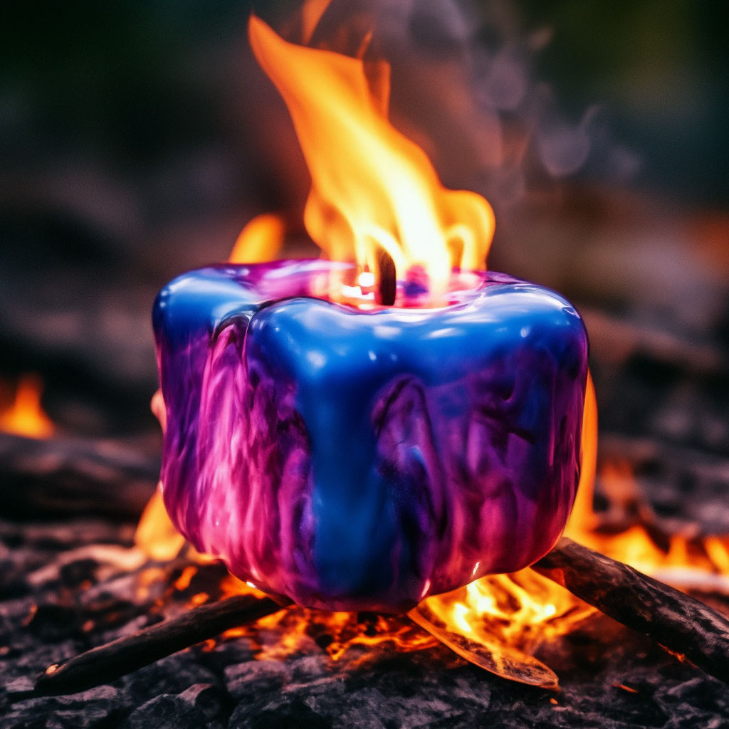 "A blue square apple burning with a pink flame" — image created in ...