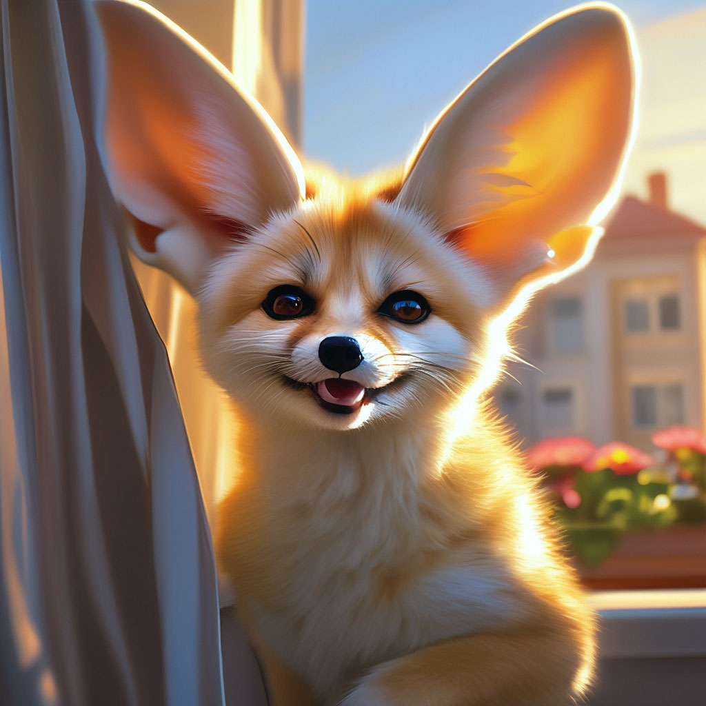 "☀️☀️☀️☀️☀️ fennec hyper ears, on the balcony, greet the dawn, sunlight ...
