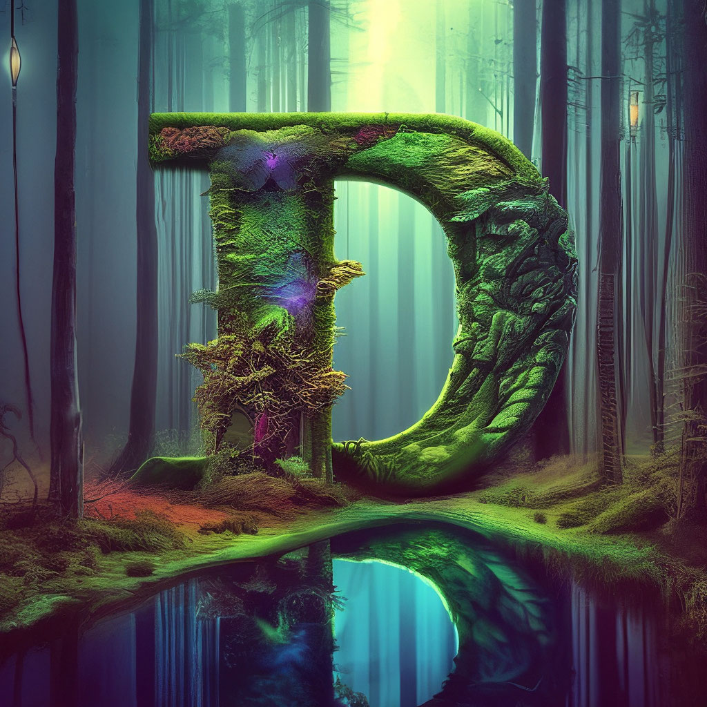 "The image of the letter "T" on the theme of forest punk in the style ...