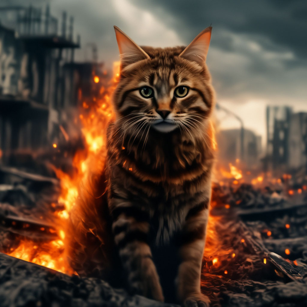"Fire-breathing cat" — image created in Shedevrum