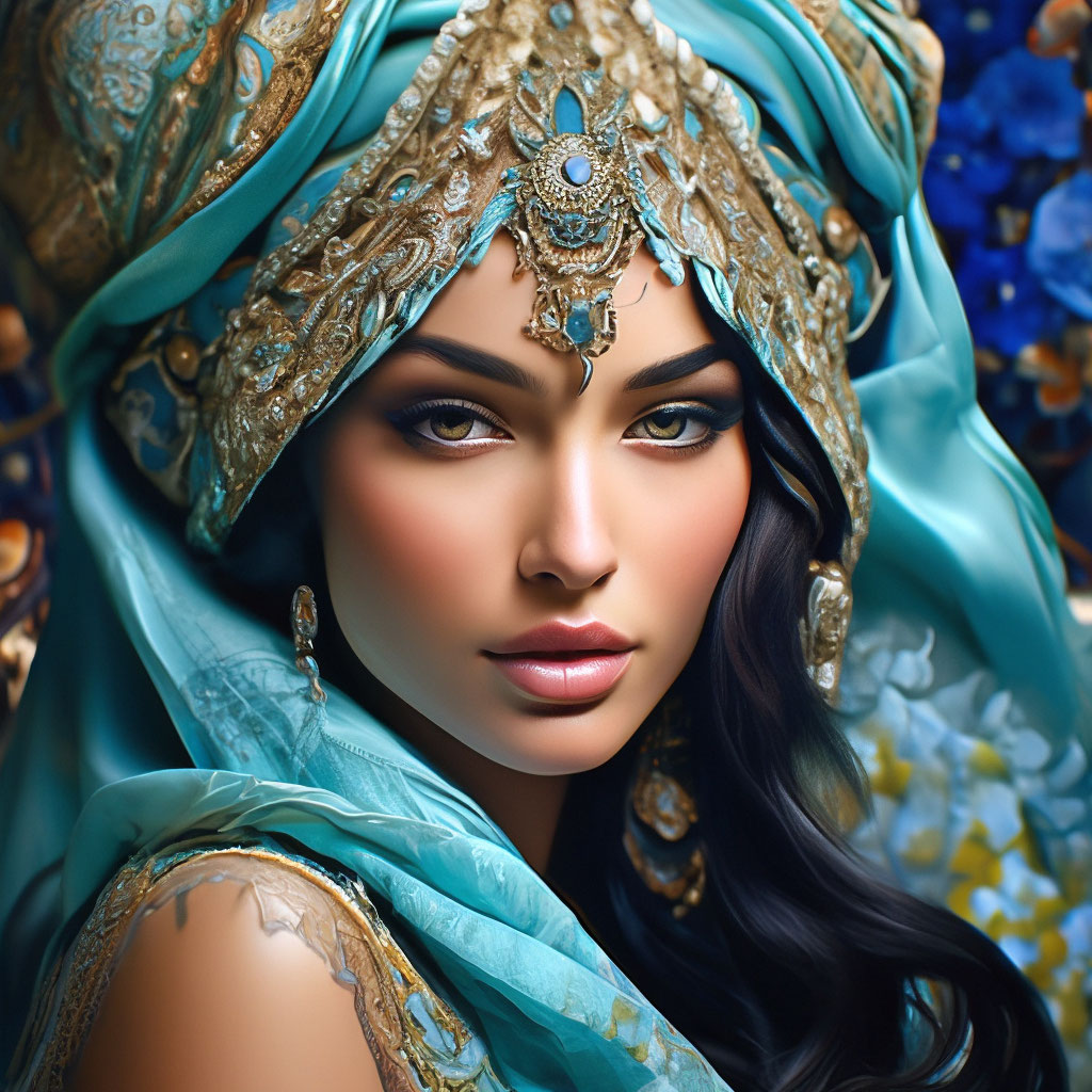 "Photo portrait photorealism, beautiful princess jasmine in a turban ...