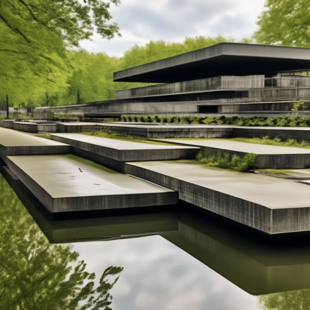 "Close-up.hyperrealism. a concrete island in the style of kengo kuma ...