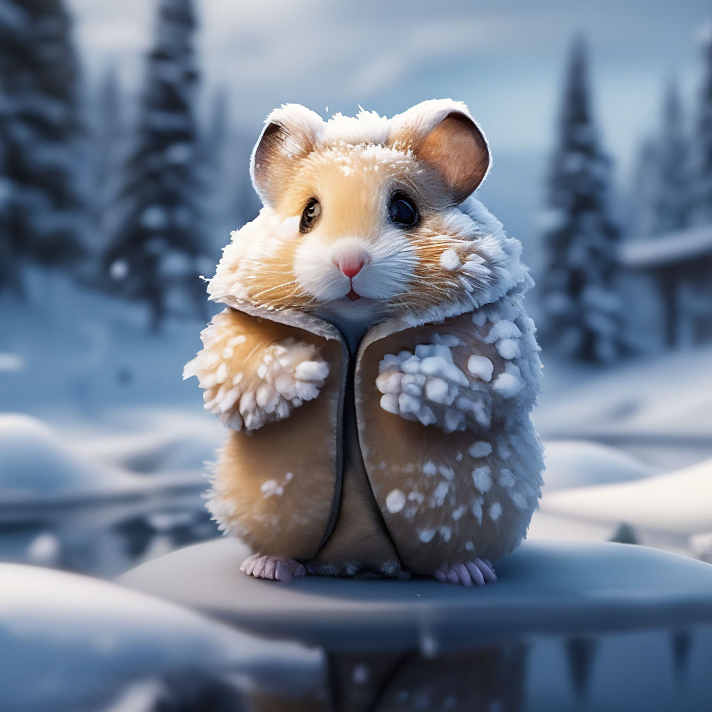 "The Dzungarian hamster freezes in the cold in winter" — image created ...