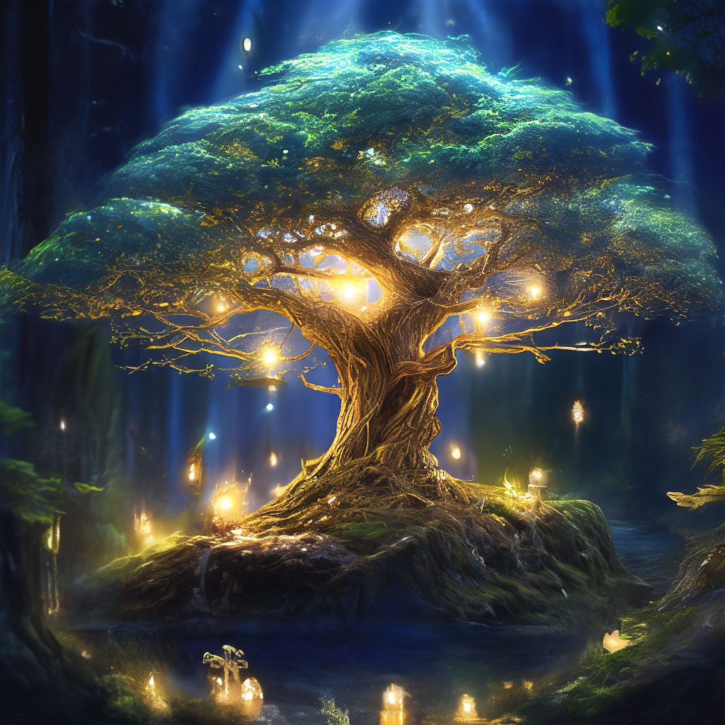 "Fairy tale ancient living fairy-tale tree,hyperrealism, funny,cute ...