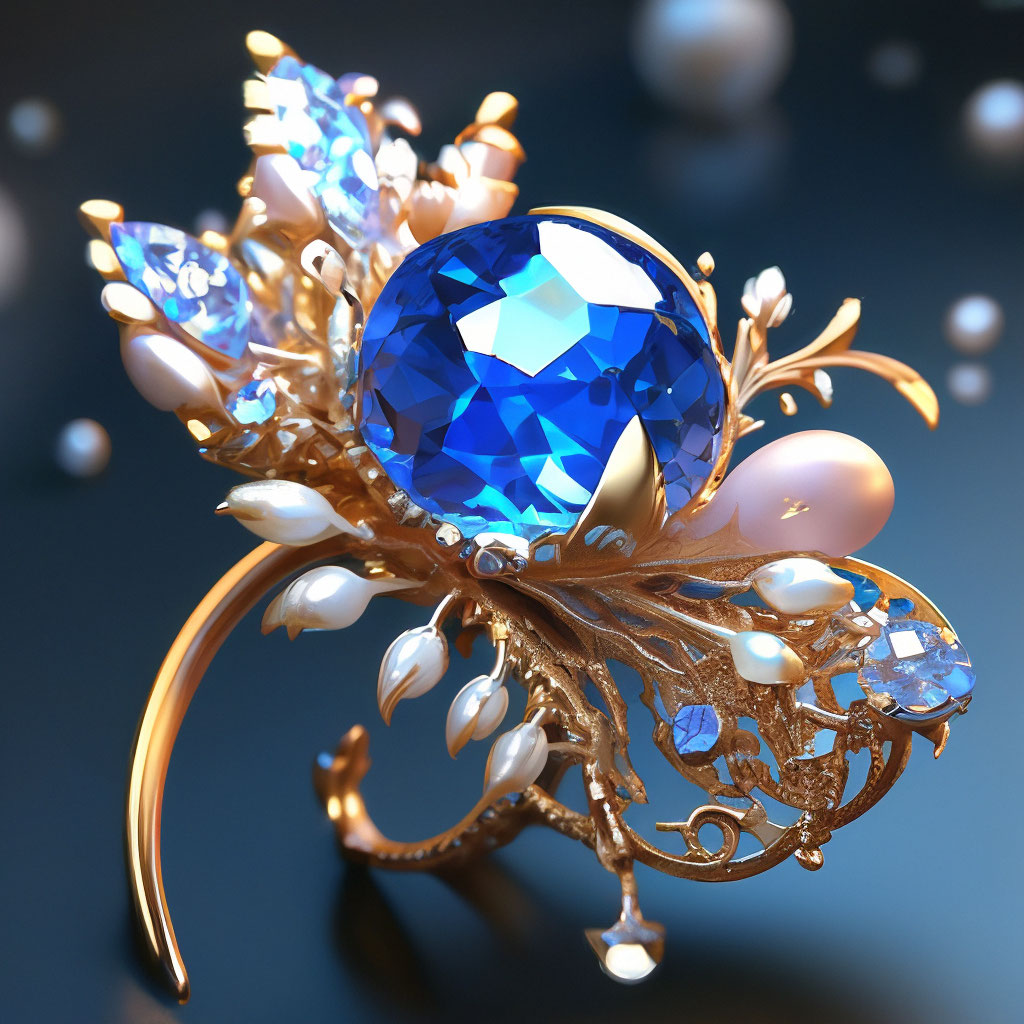 "Hair clip, sapphire, pearl, fantasy, filigree, surrealism ...