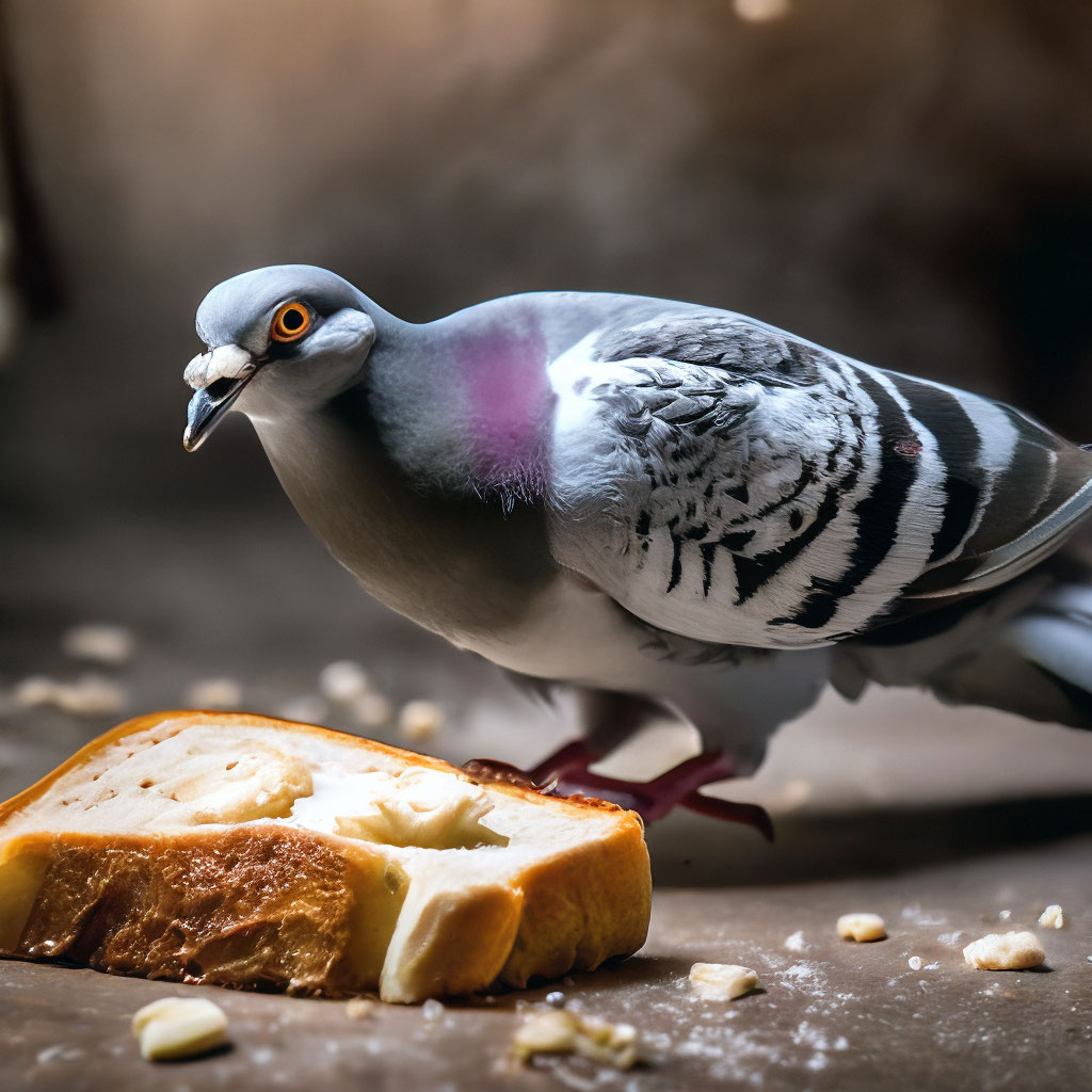 "A pigeon pecks at bread" — image created in Shedevrum