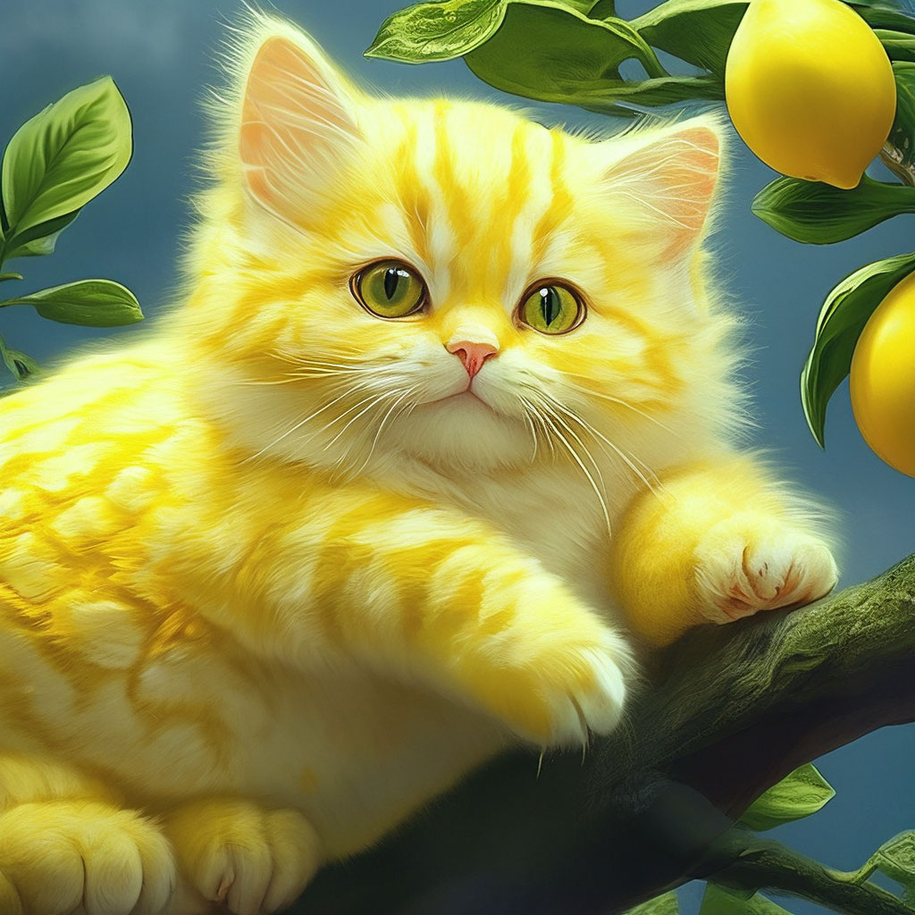 "Fat fat fluffy super cute lemon cat in the shape of a lemon crawling ...