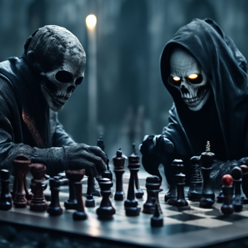 "Paranormal otherworldly undead playing chess" — image created in Shedevrum