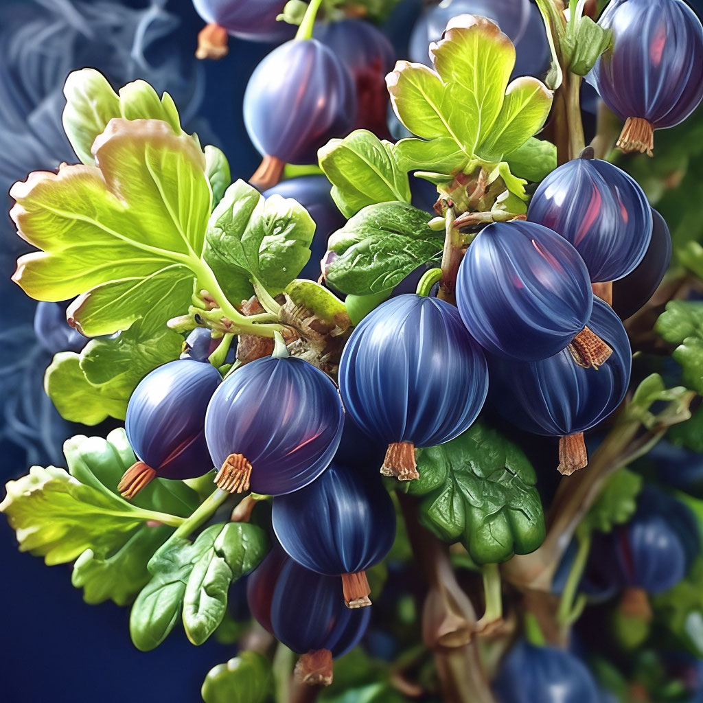 "Gooseberry bush, watercolor, photorealism, drawing details, smoke ...