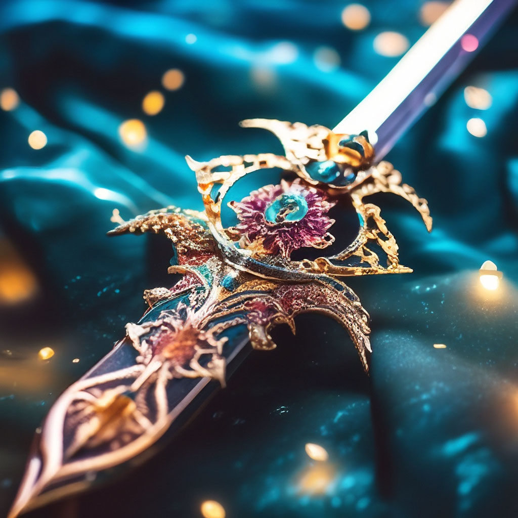 "Filigree two-handed sword. bright color, surrealism, stardust ...
