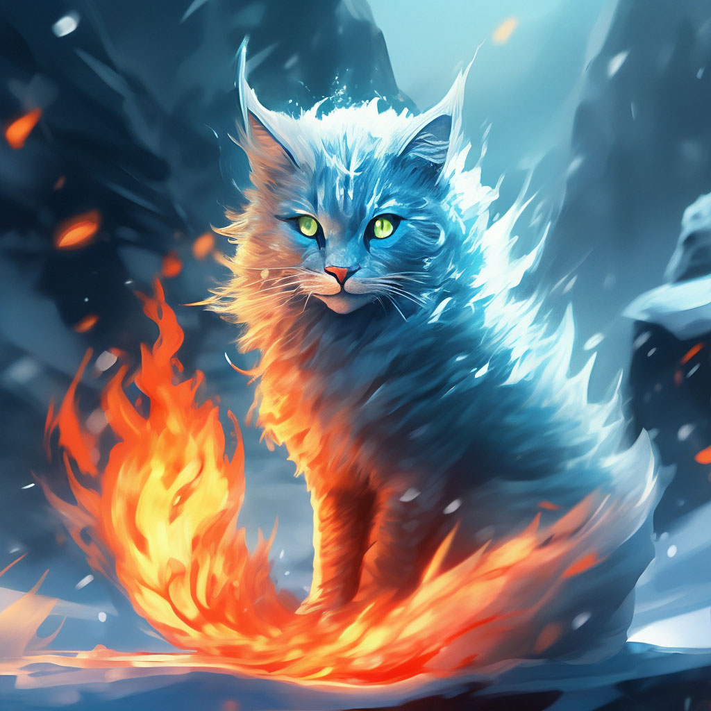 "Fiery, ice cat" — image created in Shedevrum