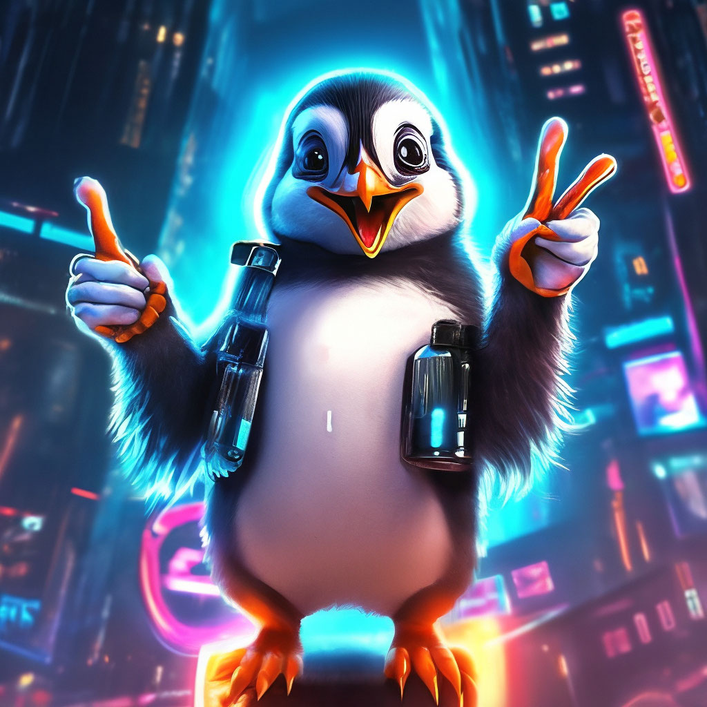 "Happy new year cyberpunk graphics illustrations funny penguin with a ...