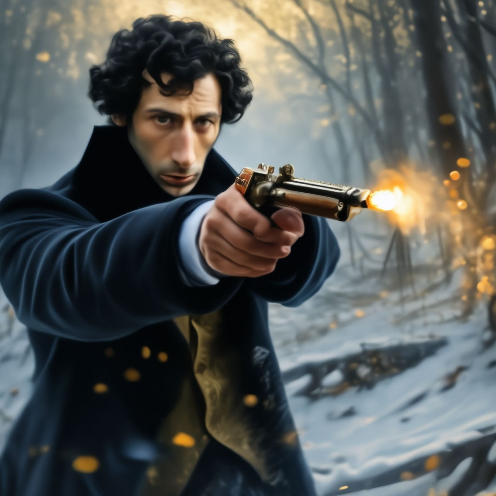 "Duel with Pushkin and Dantes pistols, beautifully, in the style of ...