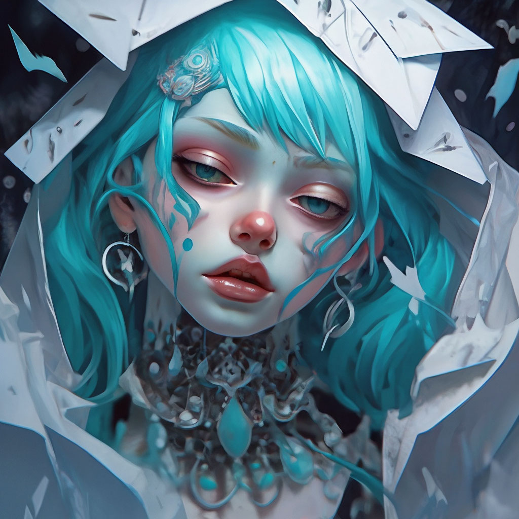 "Origami, paper, ugly girl, melancholy, hallucinations, aquamarine skin ...