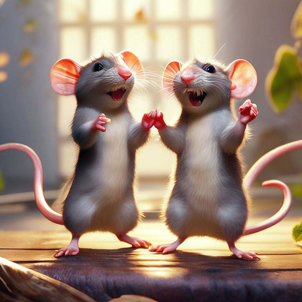 "Cute cute rats dance around holding their paws" — image created in ...