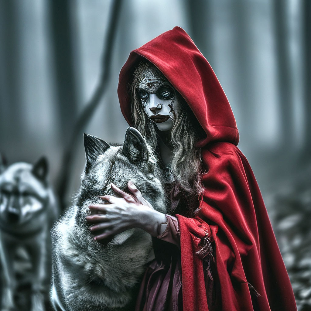 "Zombies+Little Red Riding Hood (hands smeared in red) bites a kind ...