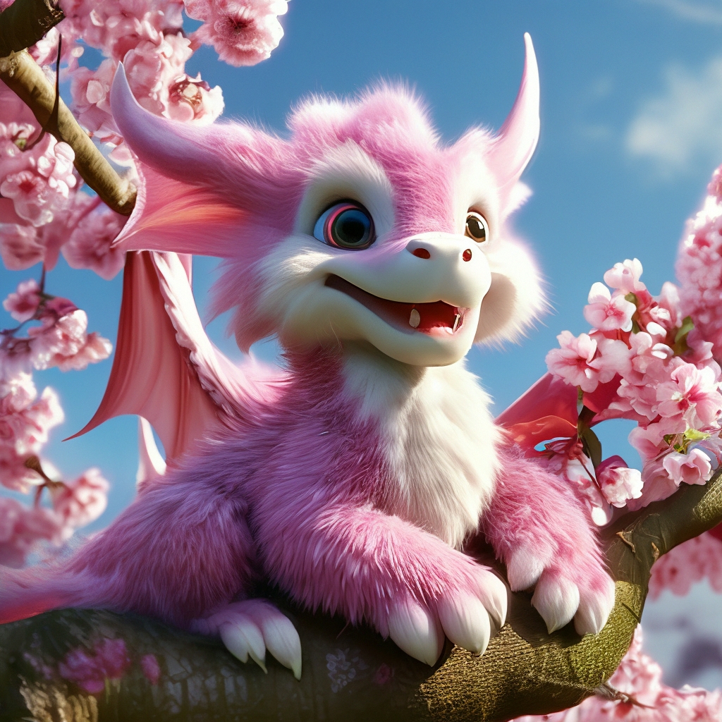"Fluffy dragon on a cherry tree, professional photo, beautiful, 3d ...