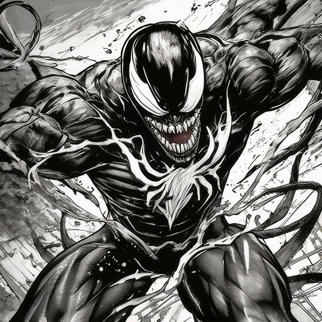 "Character: venom, style: comic. colors: black - white. character: full ...