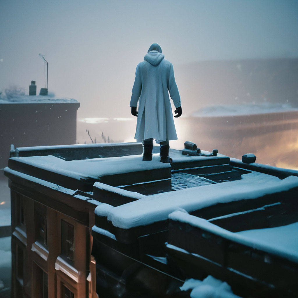 "An assassin in white stands on the roof of a building ready to jump ...