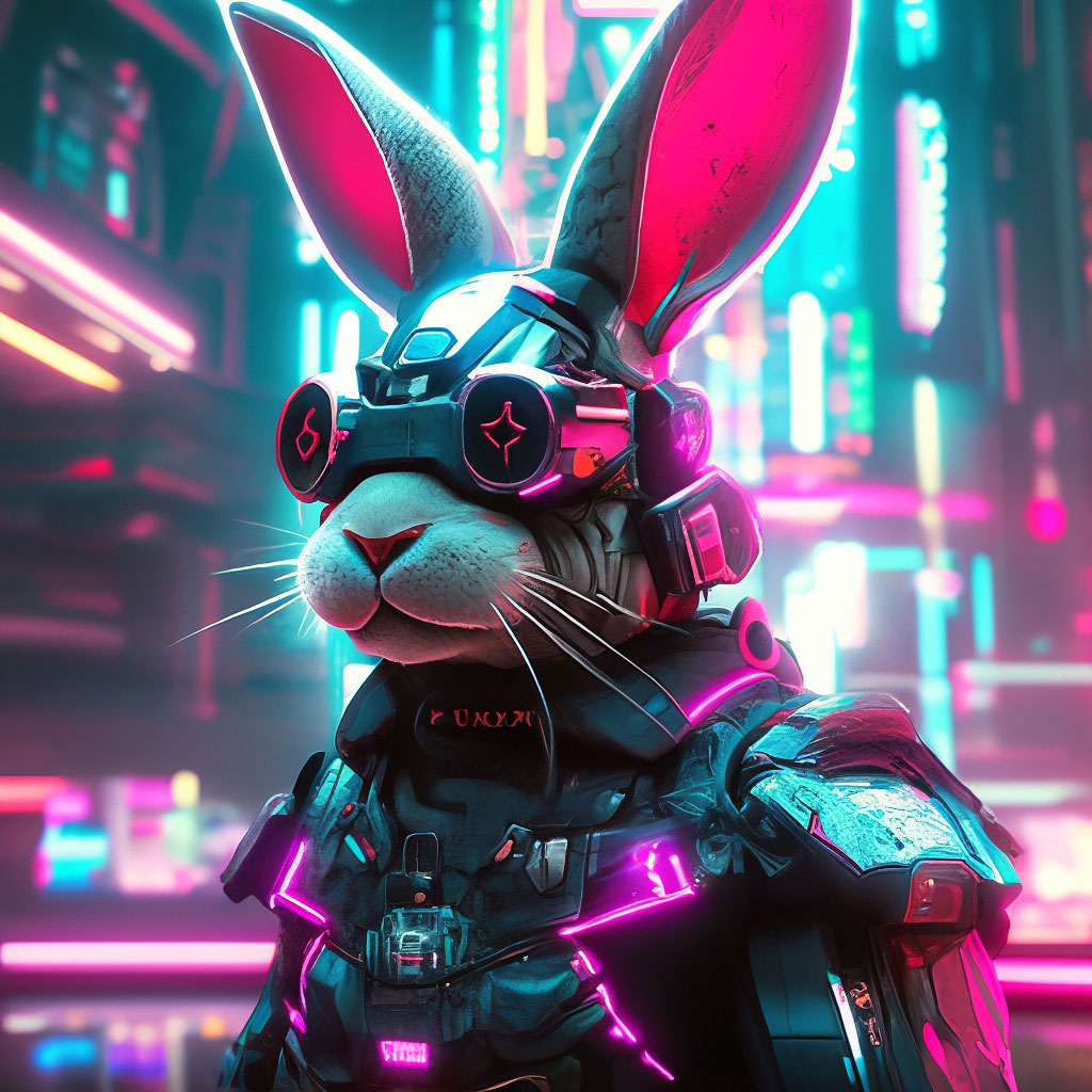 "Cyber rabbit in the style of cyber punk" — image created in Shedevrum