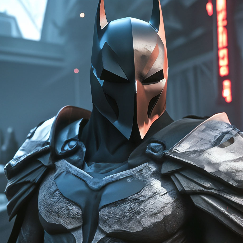 "Batman from cyberpunk in a dragonborn mask from Skyrim" — image ...