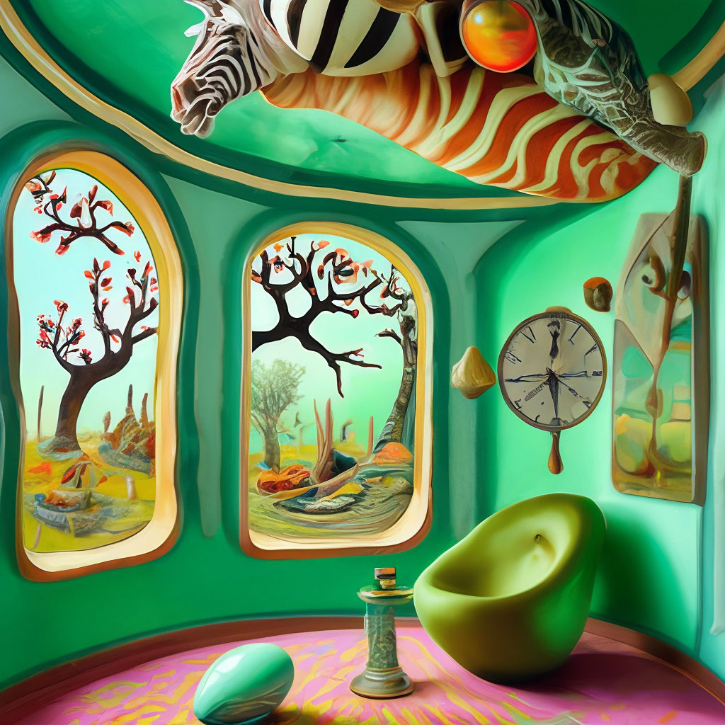 "Painting surrealism, absurdity, chaos, mint lamp with tree branches on ...