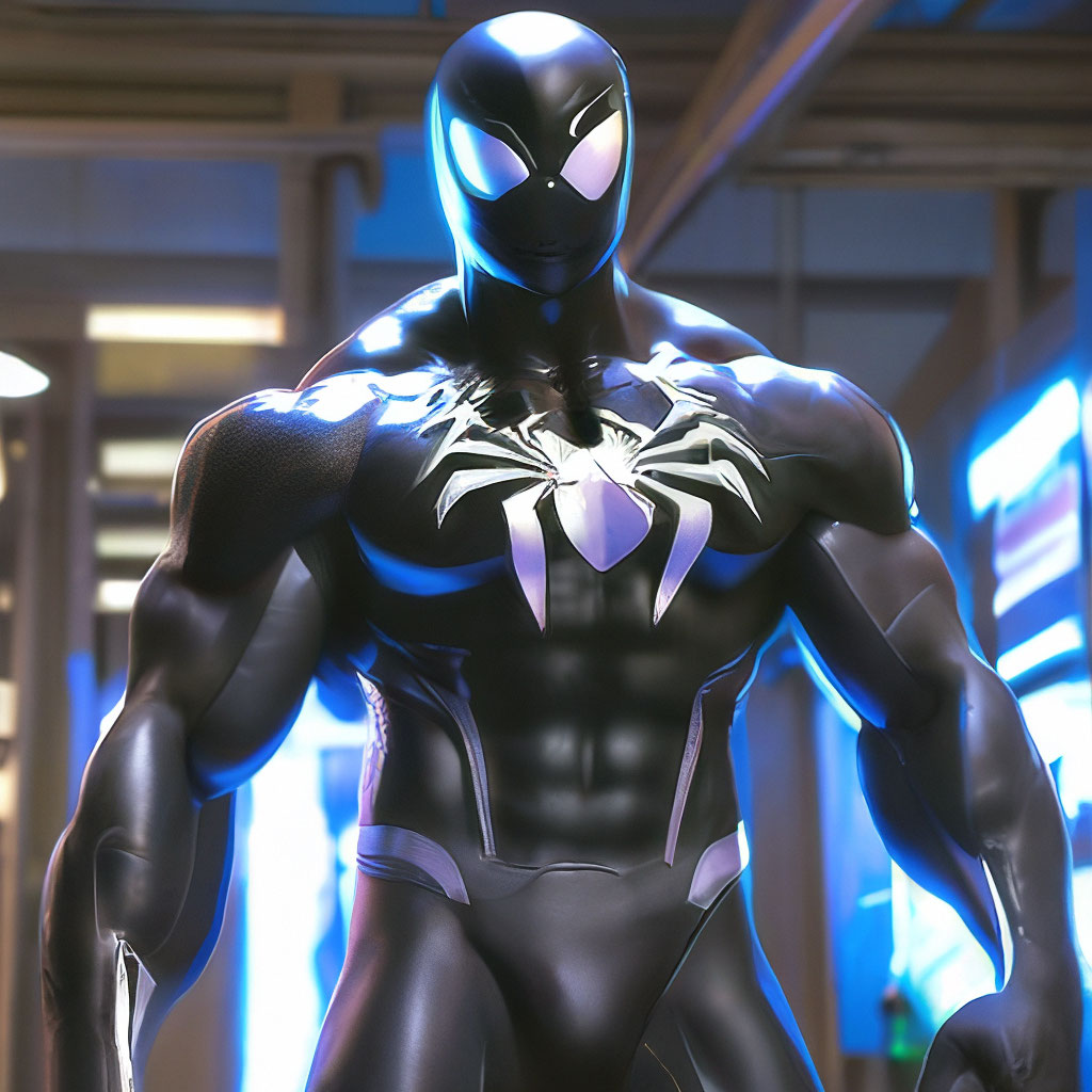 "Spider-Man in black is a bodybuilder, realistic, beautiful ...
