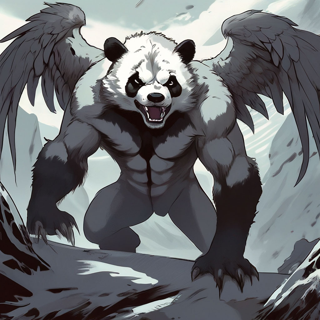 "Panda-yeti . . . creep, vector graphics, terrifying, horror, wings ...