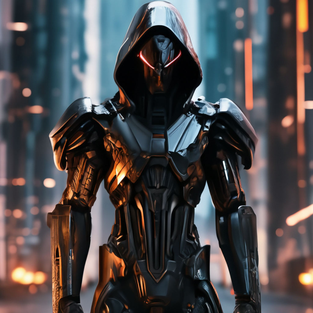 "Robot assassin from the future with a shotgun with patterns in the ...