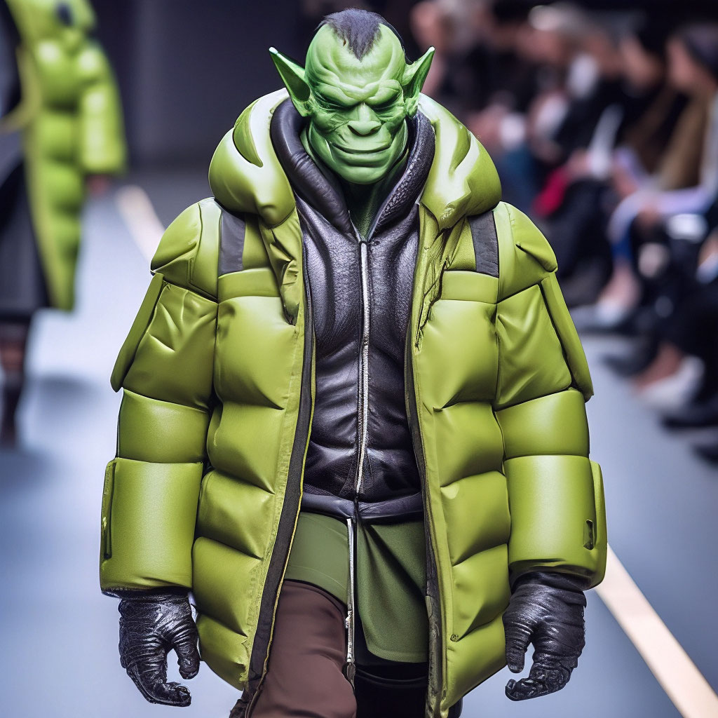 "Orc from wow as a male model in a Balenciaga down jacket, realistic ...