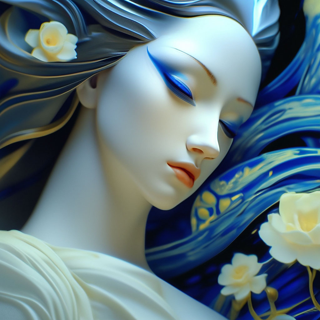 "Art Nouveau, poster featuring, hyperrealistic, amorphous face ...