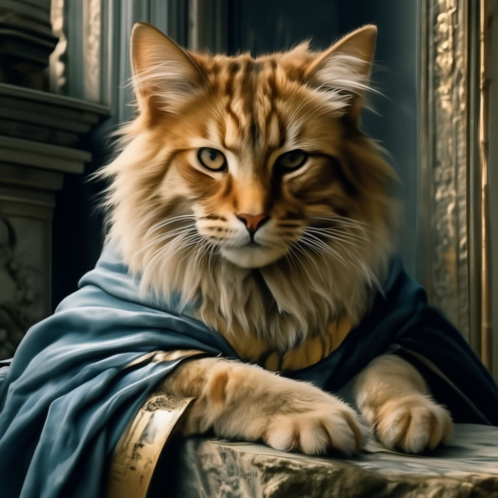 "The cat is an ancient Greek philosopher" — image created in Shedevrum