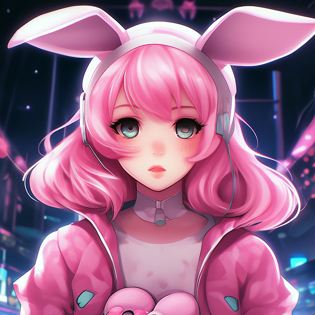 "Pink rabbit in anime style" — image created in Shedevrum
